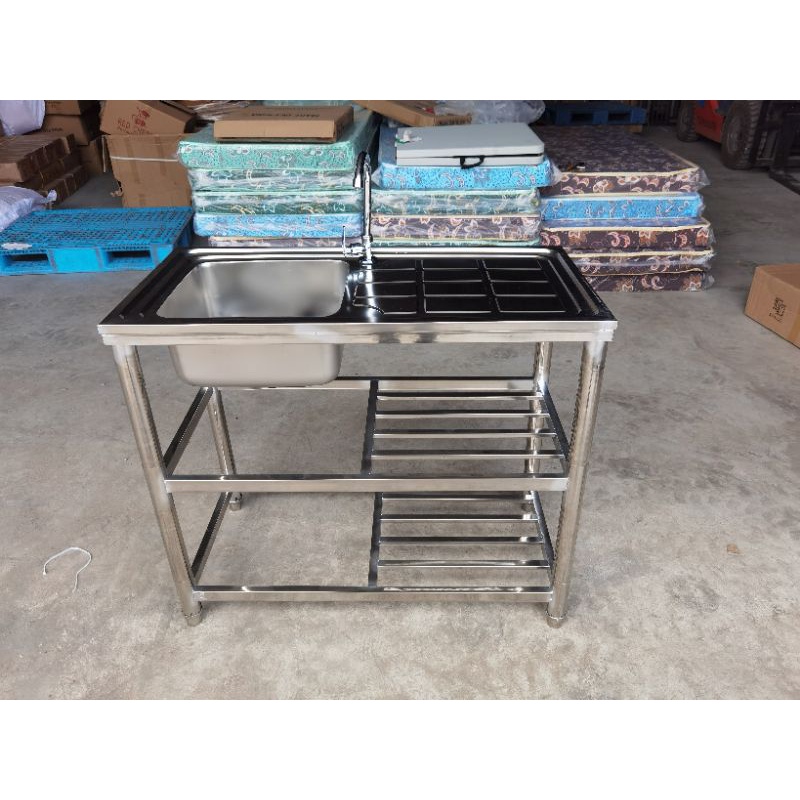 KT WARE Stainless steel double sink with rack / sinki berkembar meja ...