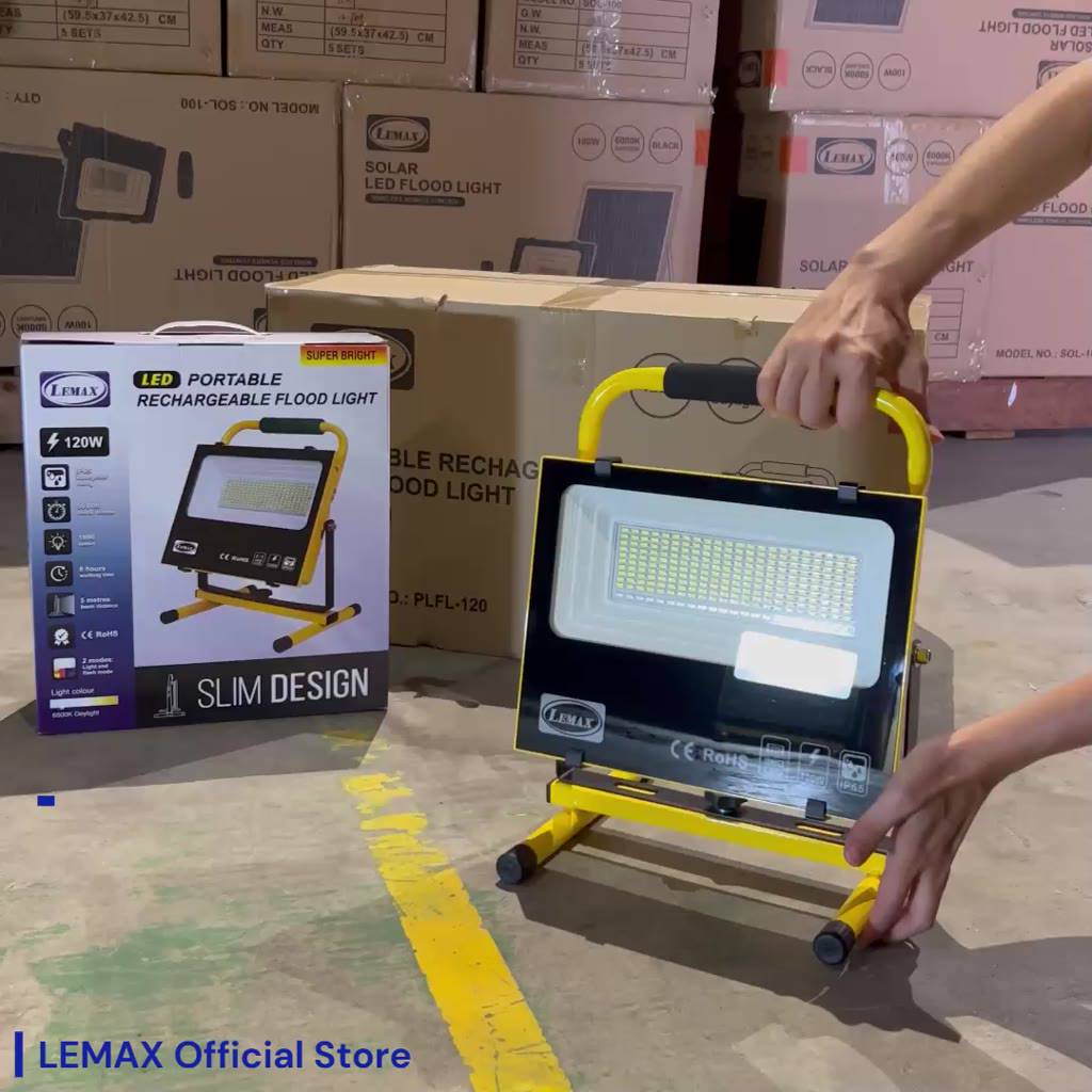 LEMAX 120W Super Bright Rechargeable LED Flood Light Waterproof ...