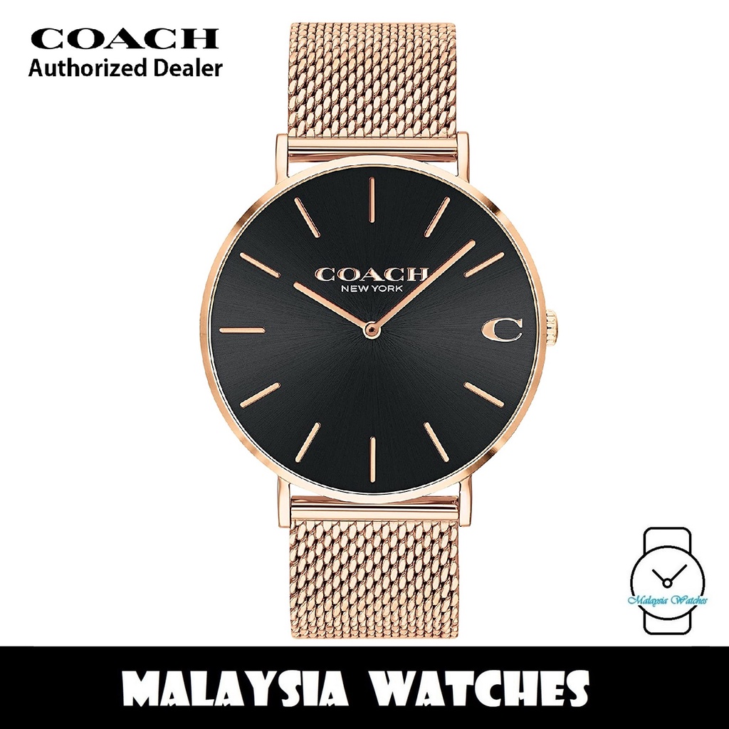 (100% ORIGINAL) Coach 14602552 Quartz Analog Black Dial Rose Gold-Tone ...