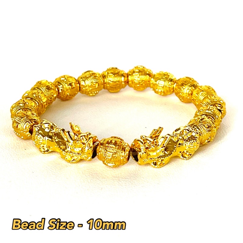 Pixiu Agate Gold Plated Dragon Head Glossy Beads Bracelet- Gelang Naga ...