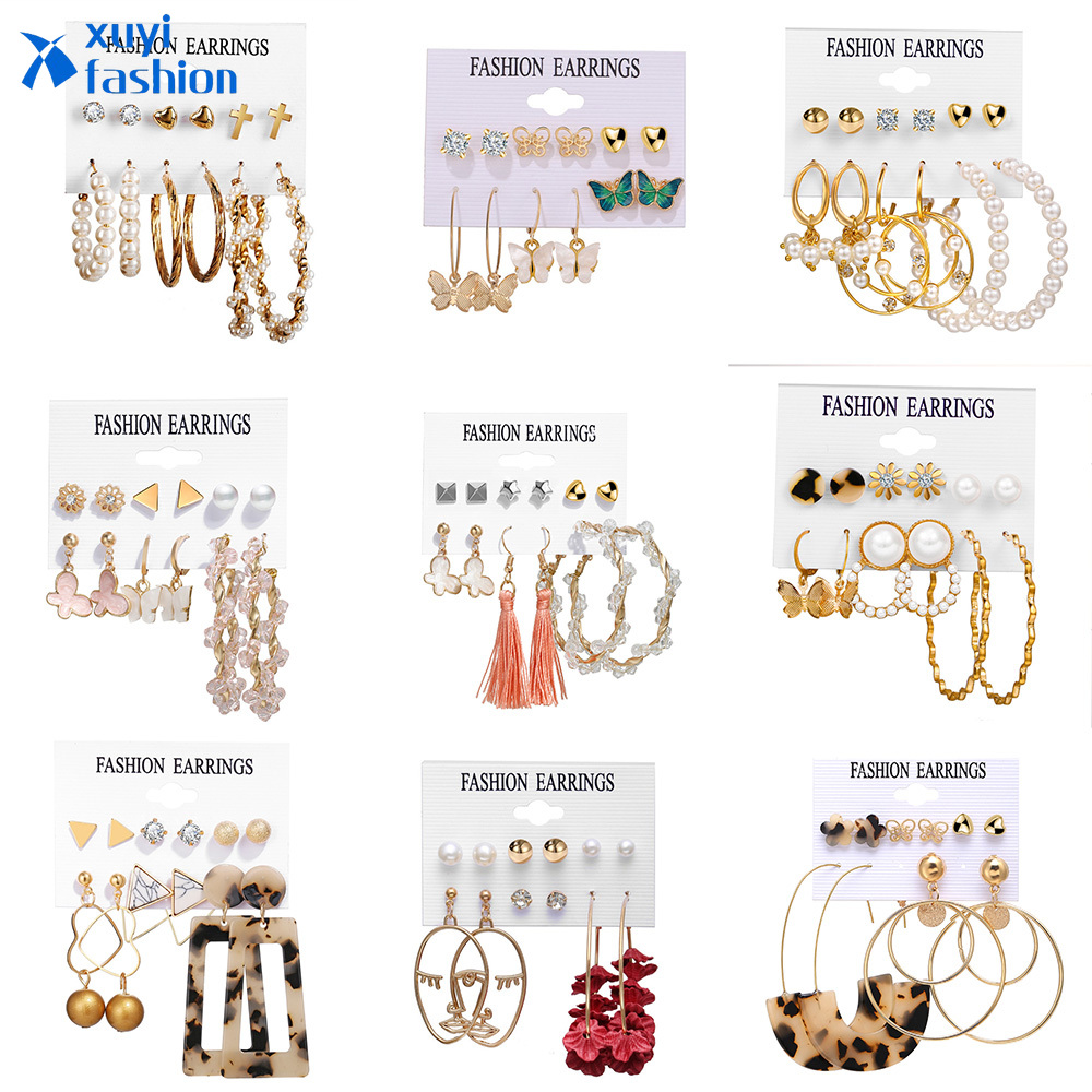 Dodder Korean Retro Geometric Pearl Earrings Set Fashion Bohemia ...