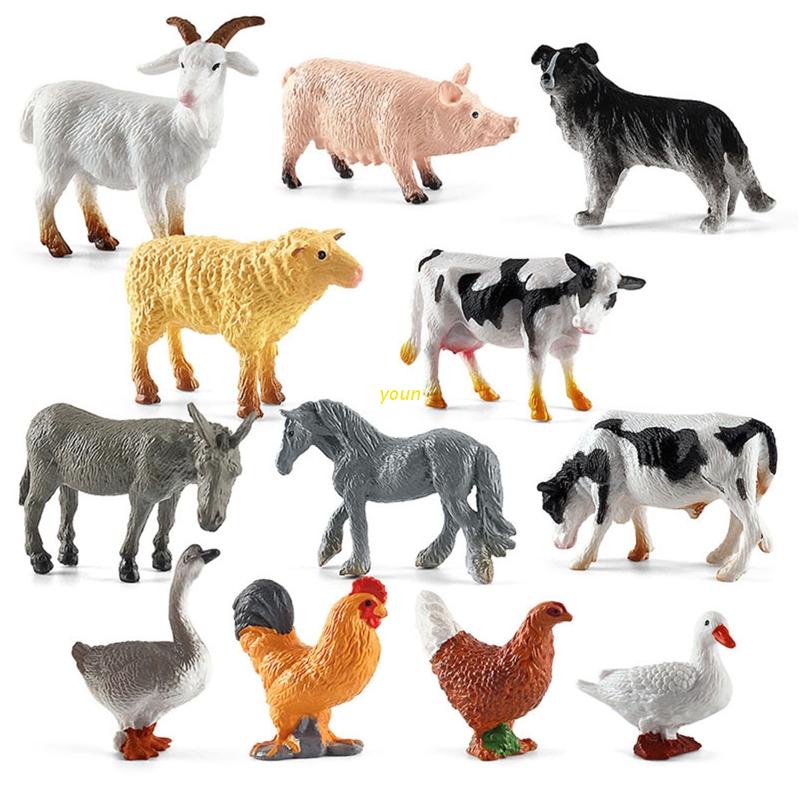 youn Tiny Farm Animal Figures Toy Detailed Texture Farm Figurines Cake ...