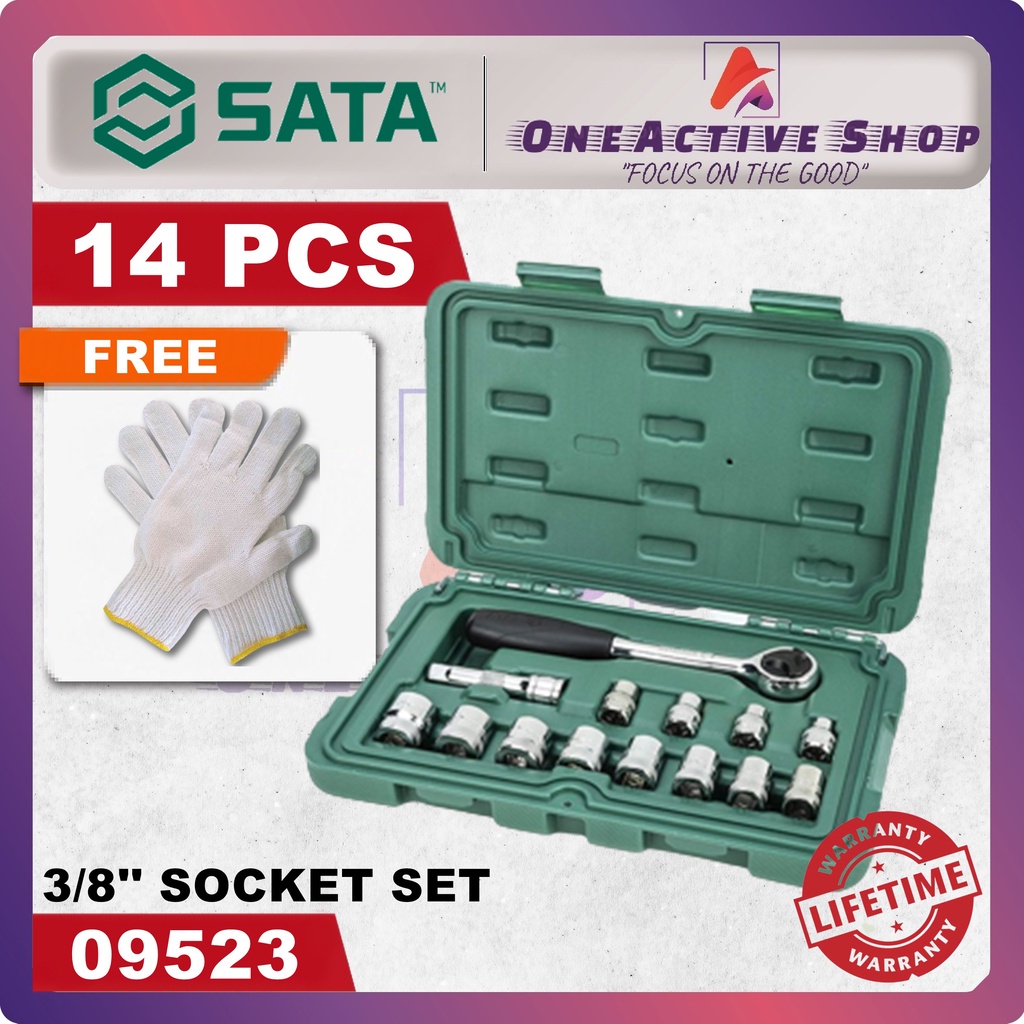 SATA 3/8" Socket Set 14 PCS Metric 09523 - LIFETIME WARRANTY | Shopee ...