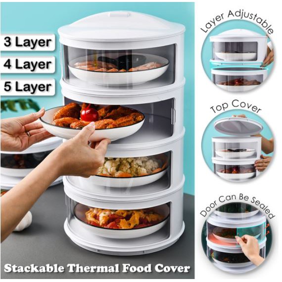 5 LAYER PREMIUM FOOD COVER STACKABLE MULTI LAYER DISH COVER / FOOD VENT ...