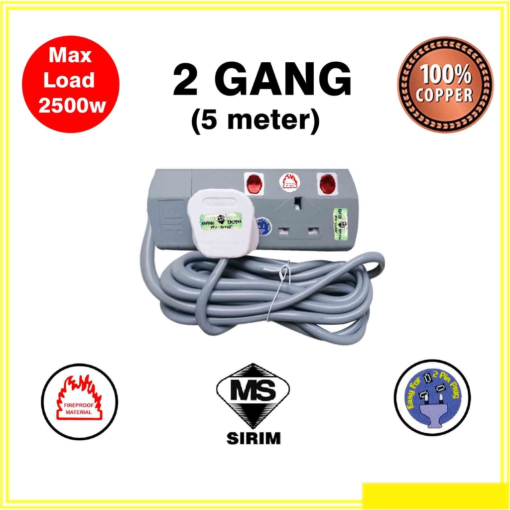 [sirim] 100 Full Copper Wire 2 3 4 5 Gang Portable Extension Trailing Socket 2 Meter 5 Meter