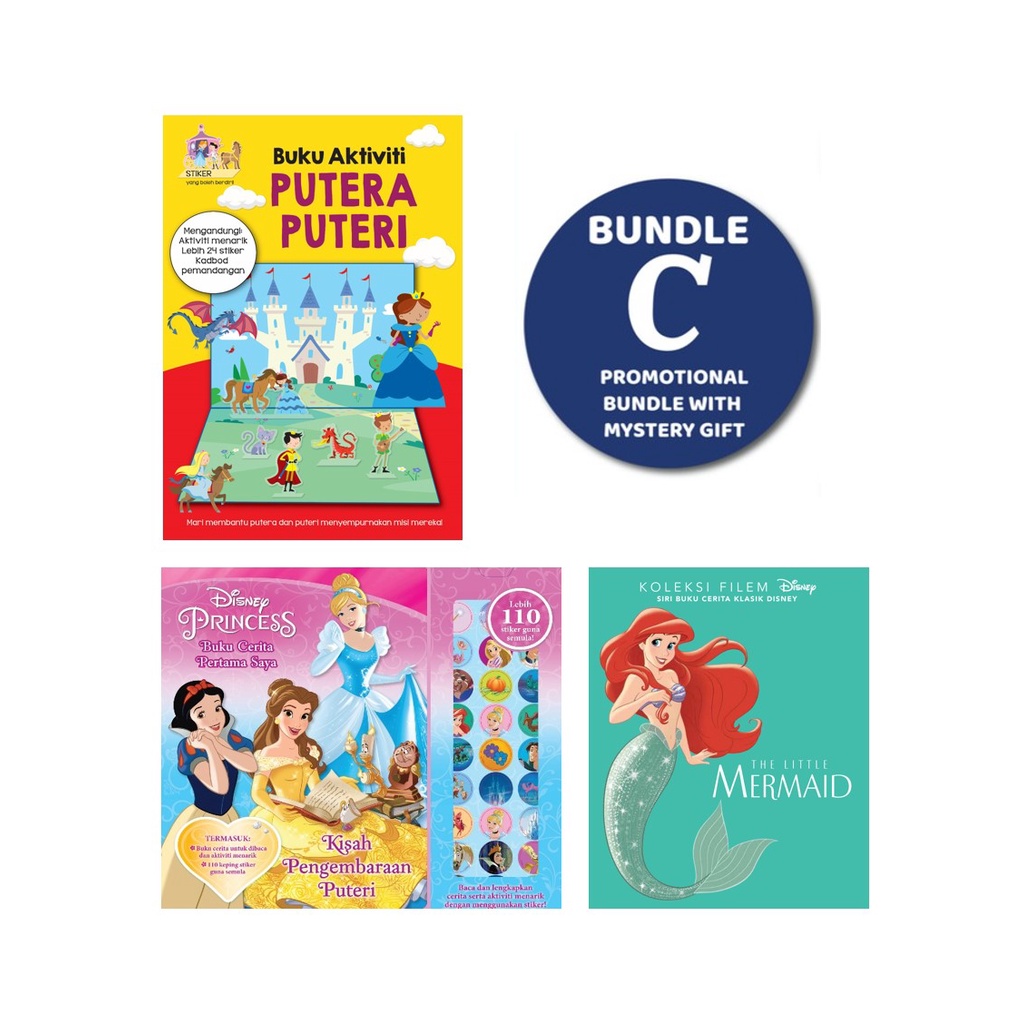 Disney Princess Set Buku Kanak Kanak(BUNDLE C) Buku Cerita Buku Stiker ...