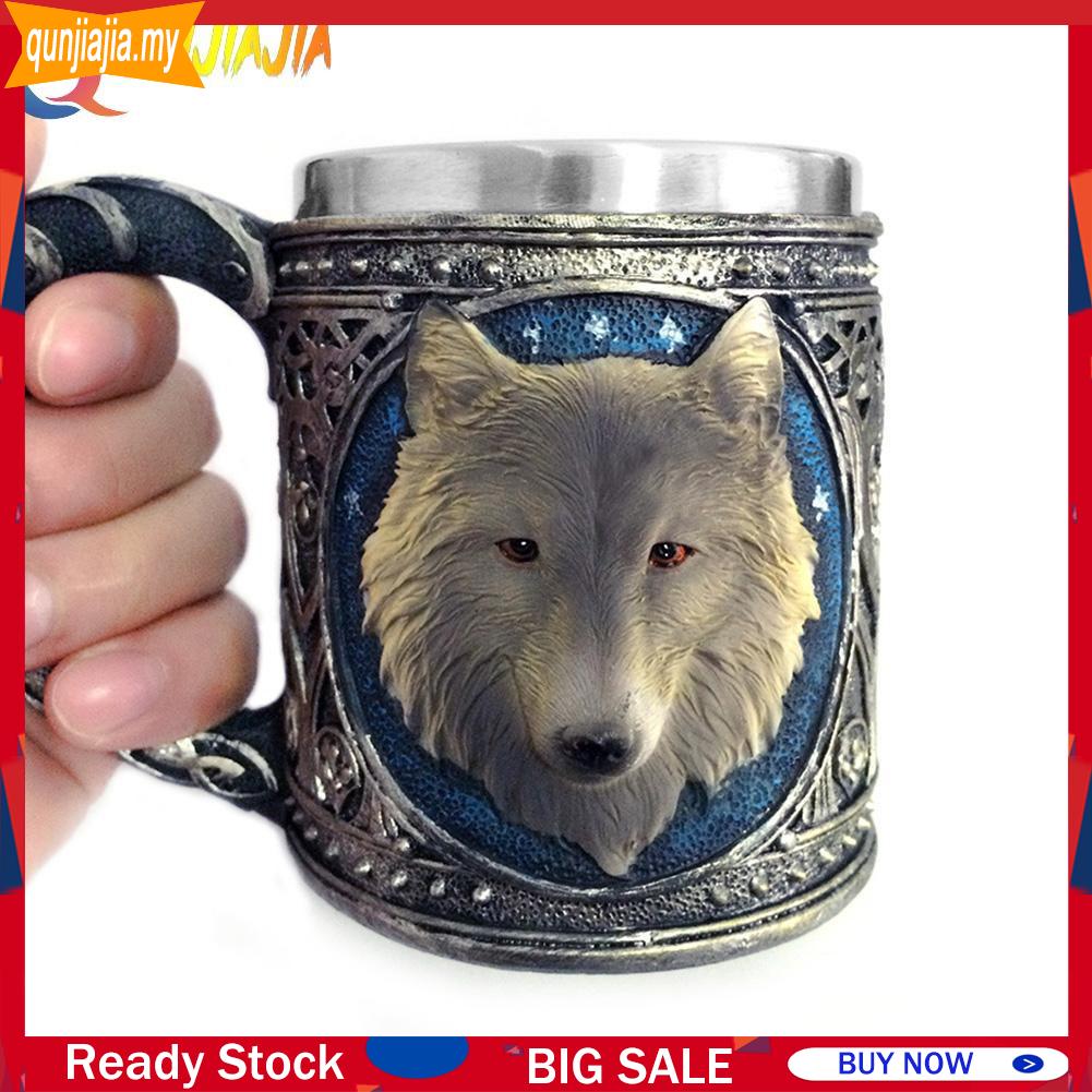 Creative Wolf Head Mug 3D Resin Stainless Steel Water Cup Animal ...