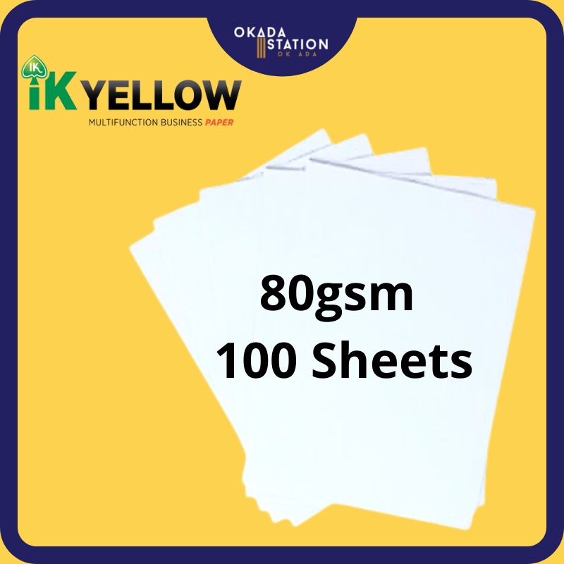 A4 70GMS IK YELLOW PAPER- 100 Sheets / INDAH KIAT / Kertas Putih A4 ...