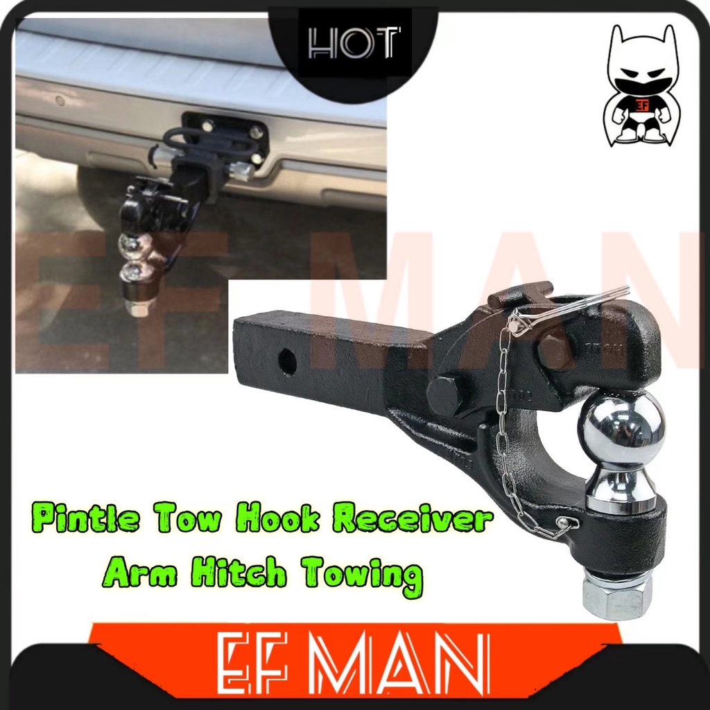 HEAVY DUTY 8 TON BALL COMBO PINTLE TOW HOOK RECEIVER ARM HITCH TOWING ...