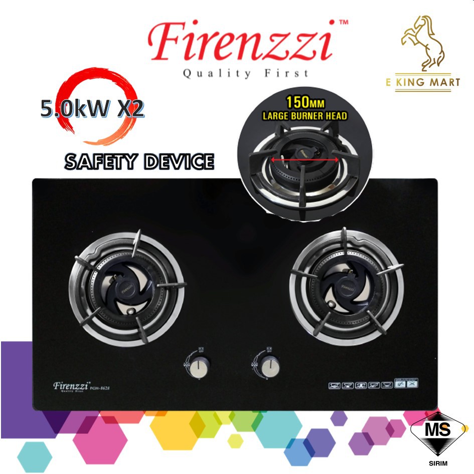 FIRENZZI FGH-8628 Double Burner Tempered Glass Built-in-Hob with Safety ...