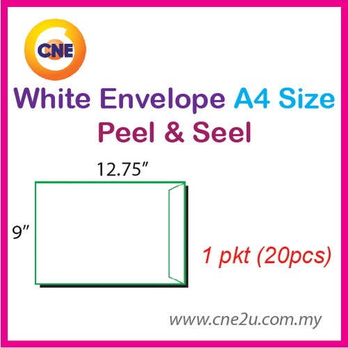 White Envelope A4 Simili 100gm 9'' x 12.75'' 20's Peel and Seal 229mm x ...
