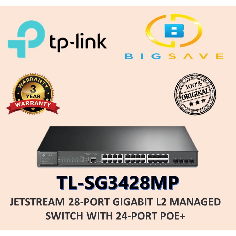 TP-LINK TL-SG3428MP JETSTREAM 28-PORT GIGABIT L2 MANAGED SWITCH WITH 24-PORT POE+ | Shopee Malaysia