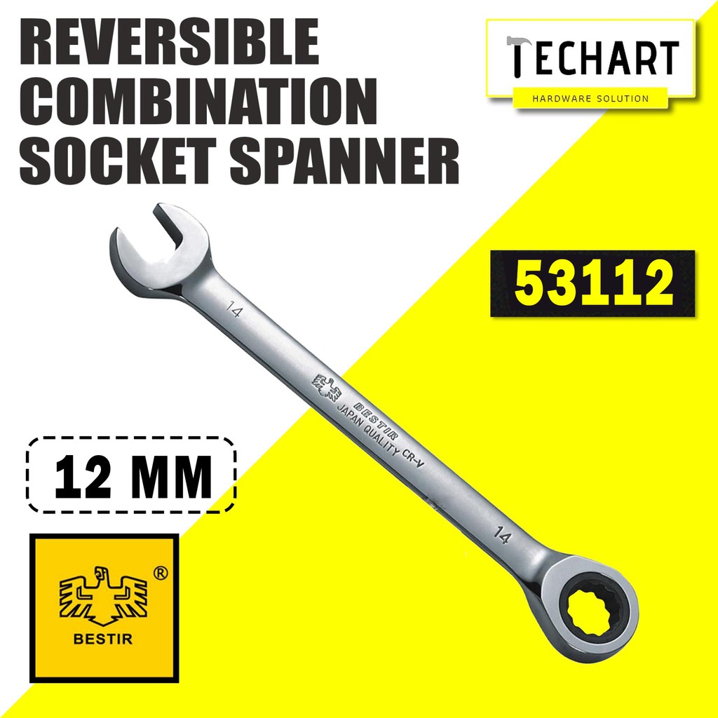 BESTIR Hardware Tool 12mm Reversible Combination Stubby Ratchet Wrench ...