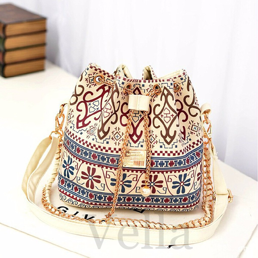 "READY STOCK VELLA 2767 2 in 1 Flower Pearl Bucket Beg Sling Bag Floral ...