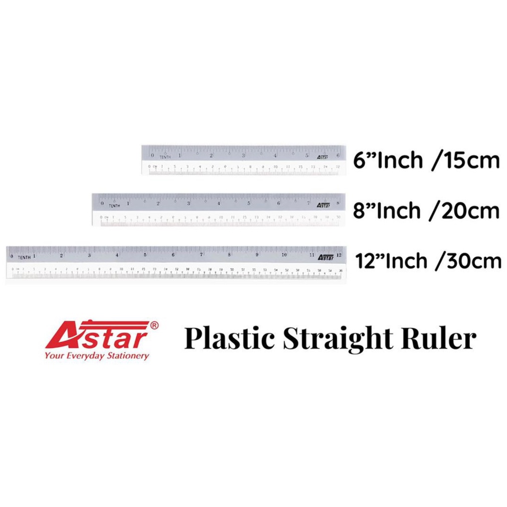 Astar Plastic Straight Ruler Pembaris 6"/8:/12" 15cm/ 20cm/ 30cm | Shopee Malaysia