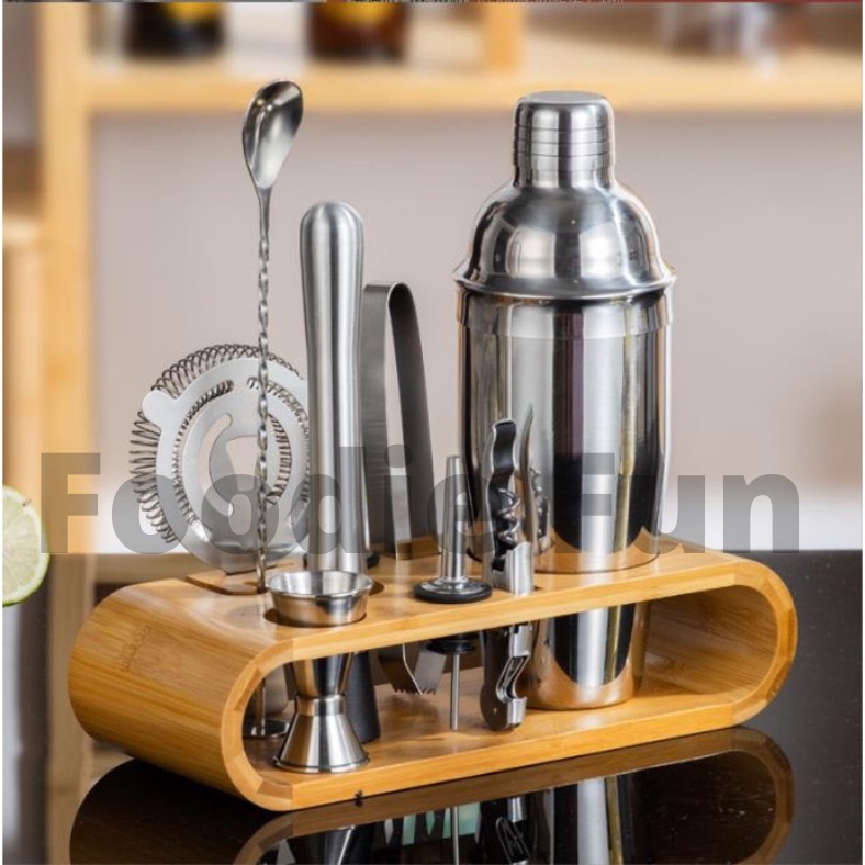 Cocktail Set Bamboo Stainless Steel Shaker Mixer Pourer Bar Set 350/550 ...