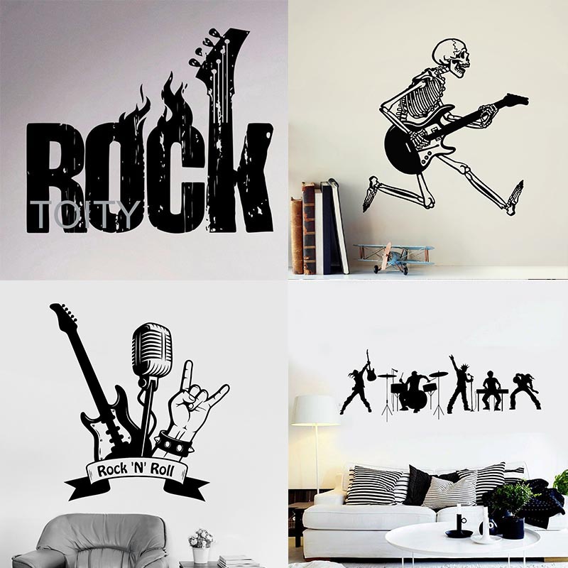 Wall Sticker Rock And Roll Guitar Players Pop Band Music Stickers Mural ...