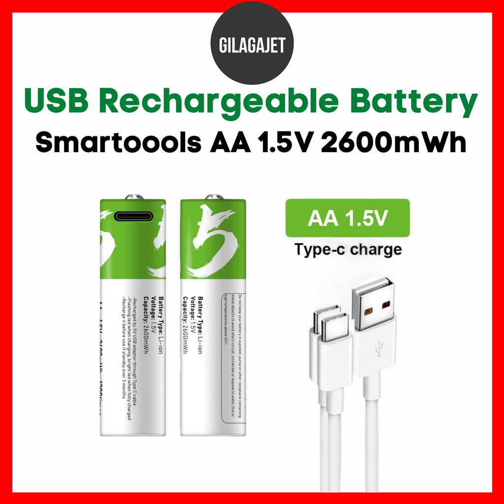 Smartoools Rechargeable Battery AA 1.5V 2600mWh Type-C Fast Charging ...