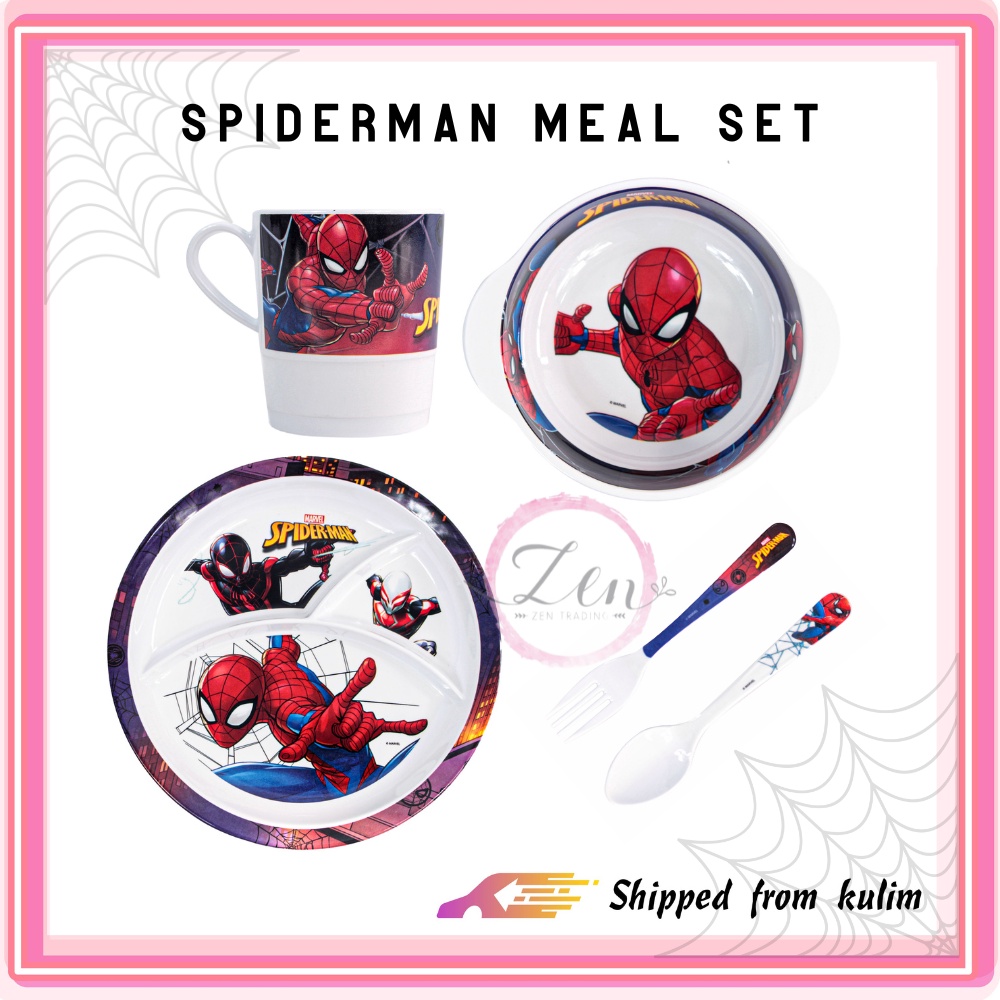 Marvel Spiderman Meal Set Plate Bowl Spoon & Fork Melamine Set Lunch ...