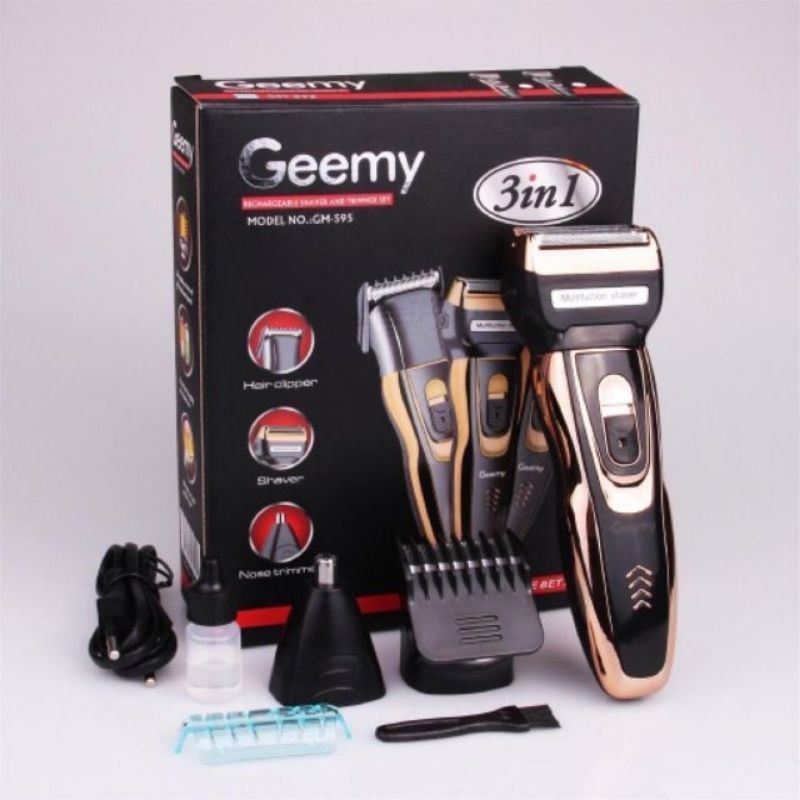 progemei 595 Original Rechargeable Trimmer Potong Rambut and Janggut 3 in 1 hair Cliper | Shopee ...