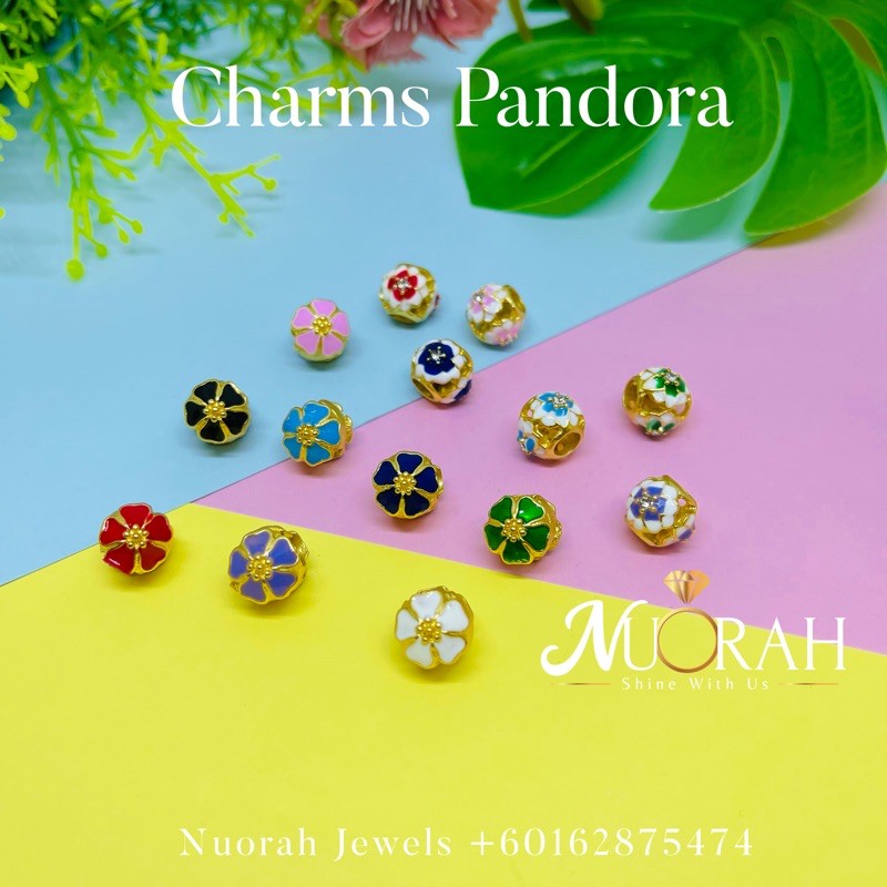 CHARMS BUNGA 🌸PANDORA 🎈 EMAS KOREA | DESIGN EMAS REAL | Shopee Malaysia