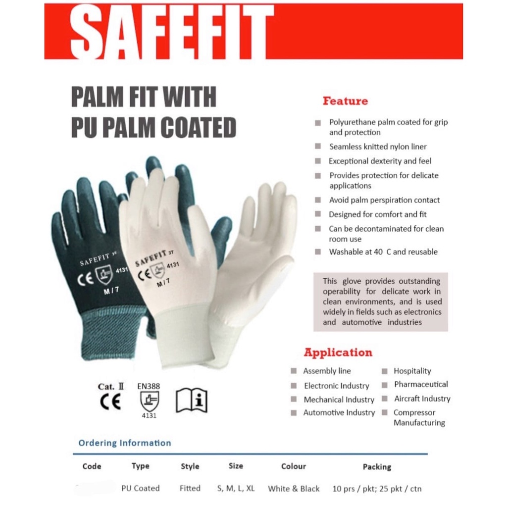Safefit Black Nylon PU Coated Palm Fit Glove 1Pair/Packet Mechanical ...