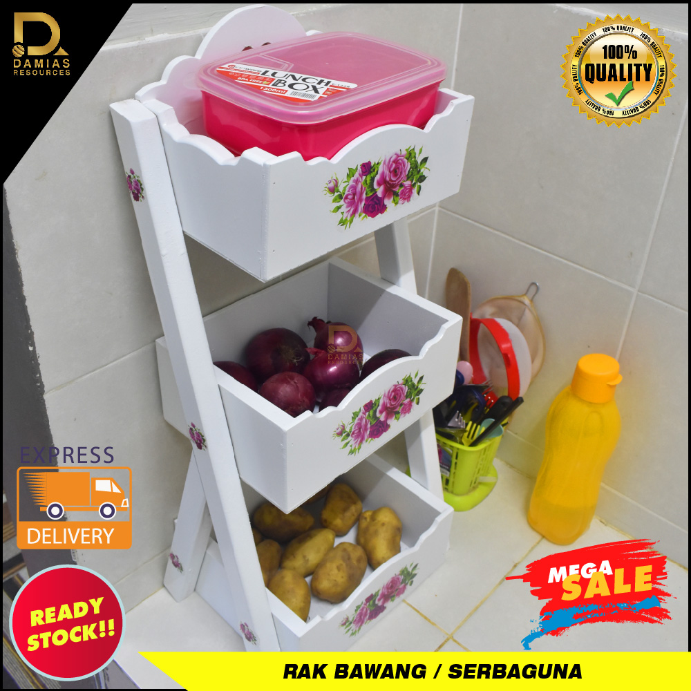 Rak Serbaguna Material Kayu 3 tingkat Kitchen Decoration | Shopee Malaysia