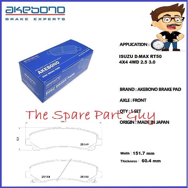 Akebono Front Brake Pad ISUZU D-MAX DMAX RT50 4X4 4WD 2.5 3.0 ( Made In Japan ) | Shopee Malaysia