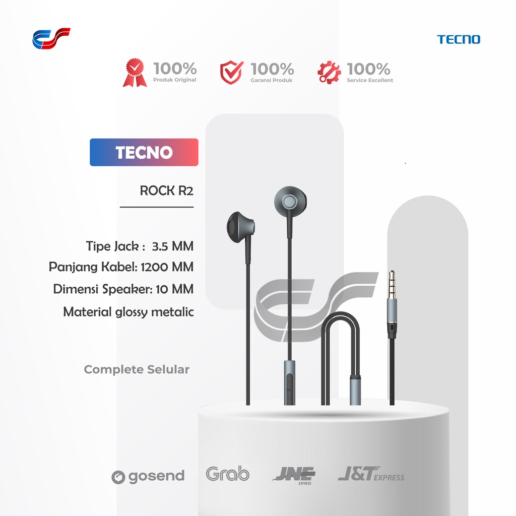 Tecno Rock R2 Earphones [In-Ear Headset, Handsfree Mic Universal, Super Bass, Lightweight, 3.5 ...