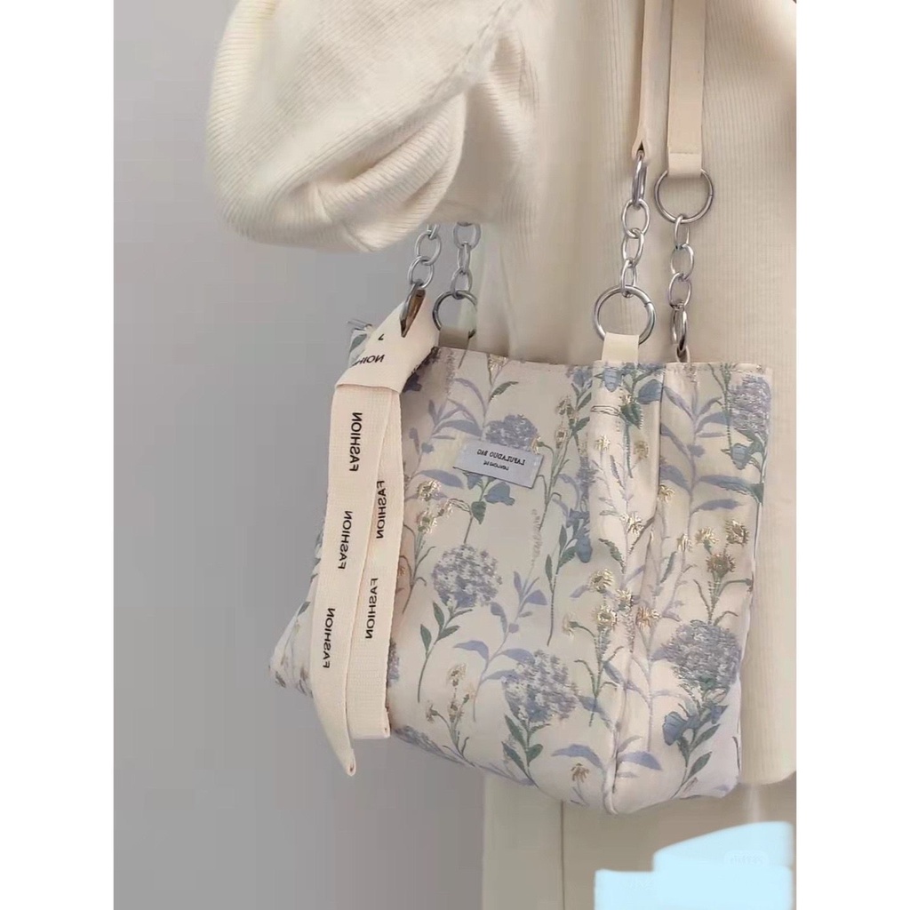 High-End Jacquard Canvas Tote Bag Female 2022 New Style Literary Niche ...