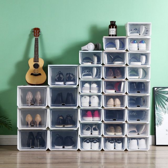 【Home】6pcs/set Stackable Polymer Storage Shoe box shoe rack kasut ready ...