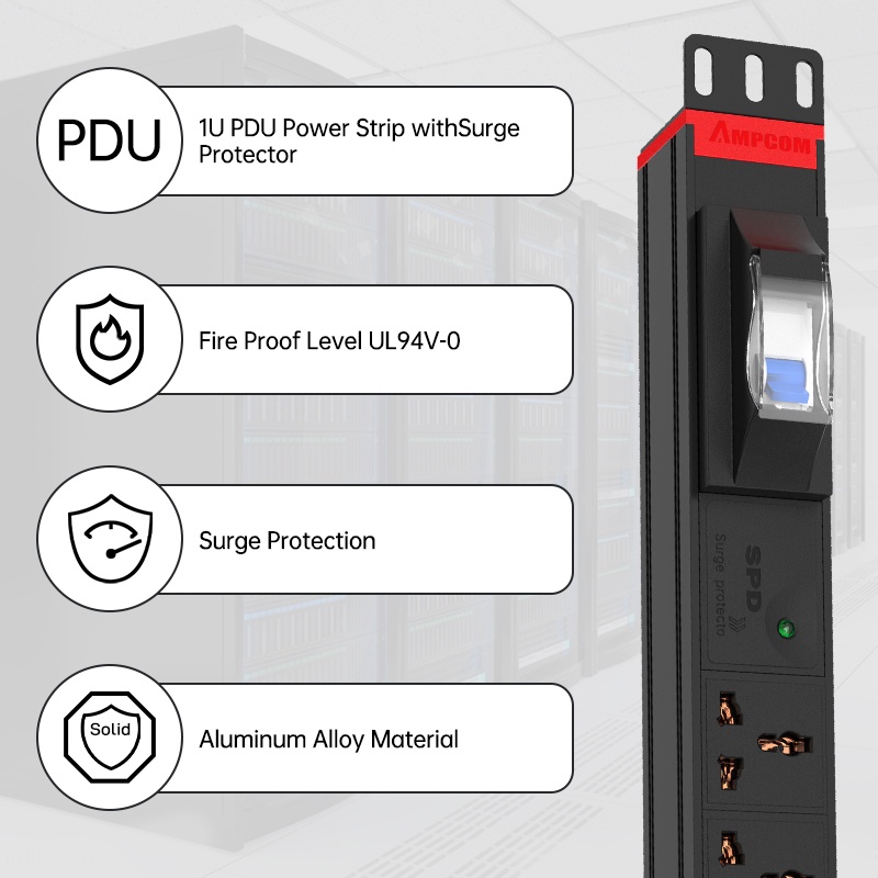 AMPCOM PDU Overload Short Air Circuit Breaker Surge Protection ...