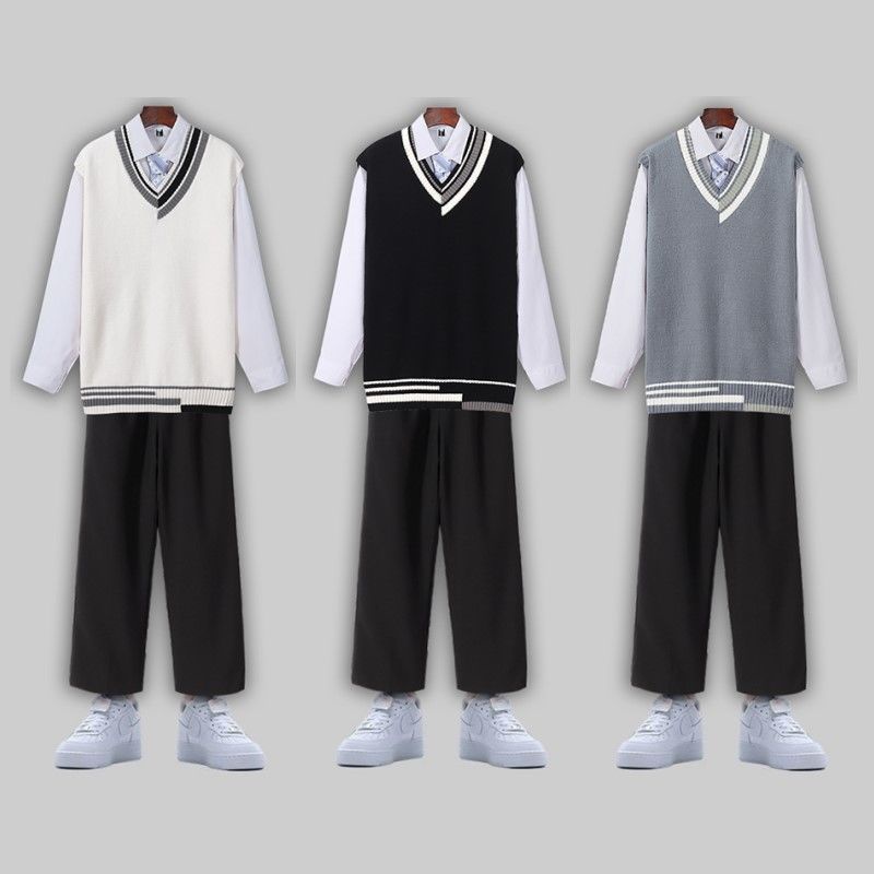 College style vest sweater dk/jk uniform set men's Hong Kong学院风背心毛衣dk ...