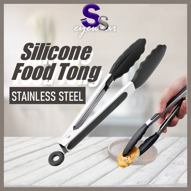 (Silicone) Food Tongs 9 inch Serving Clip Stainless Steel Non-Slip BBQ ...