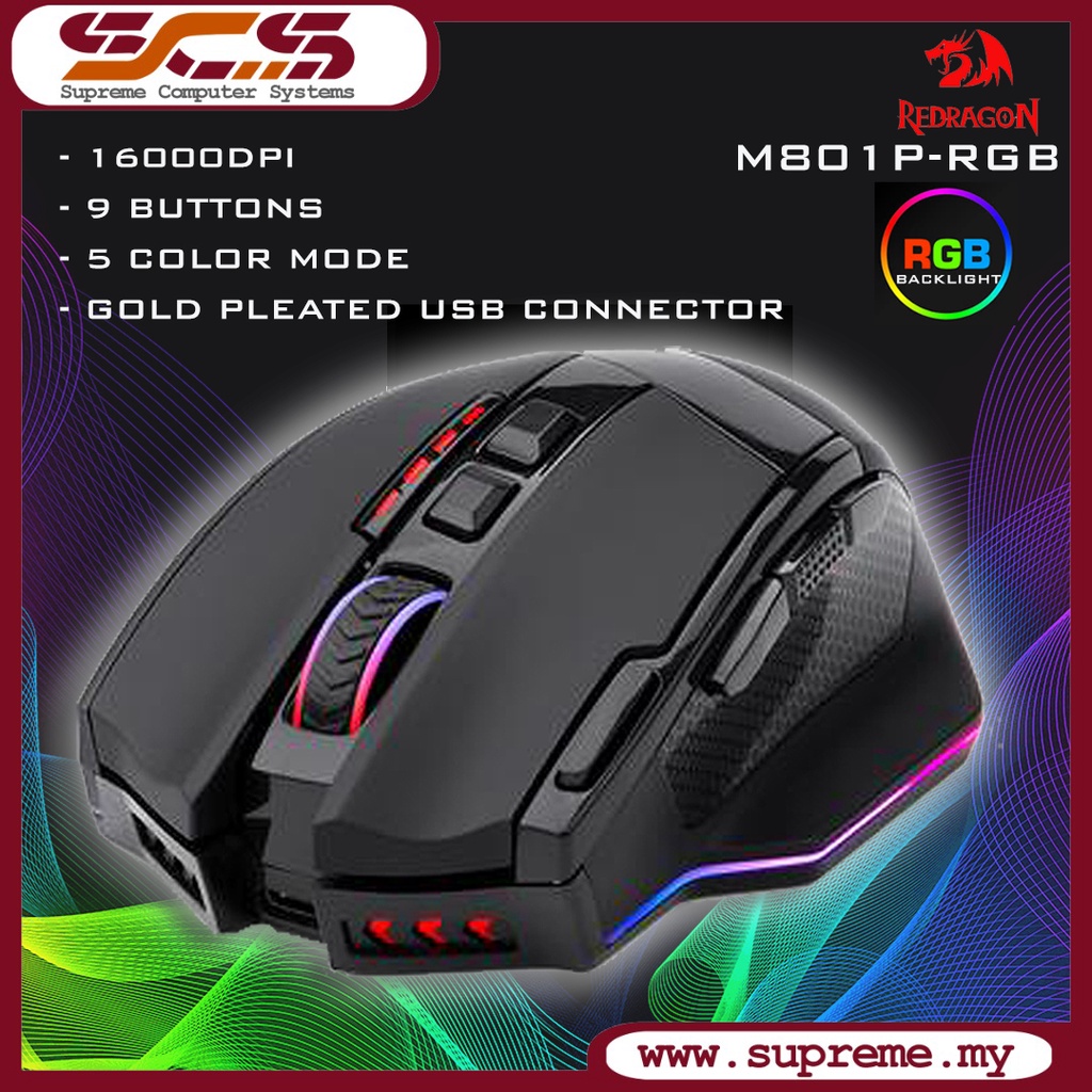 Redragon M801 Gaming Mouse RGB MMO 9 Programmable Buttons Mouse with ...
