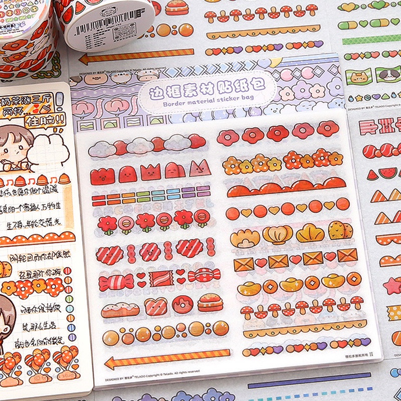10 Sheets Cute Cartoon Border Stickers Student Diary Deco DIY Washi ...