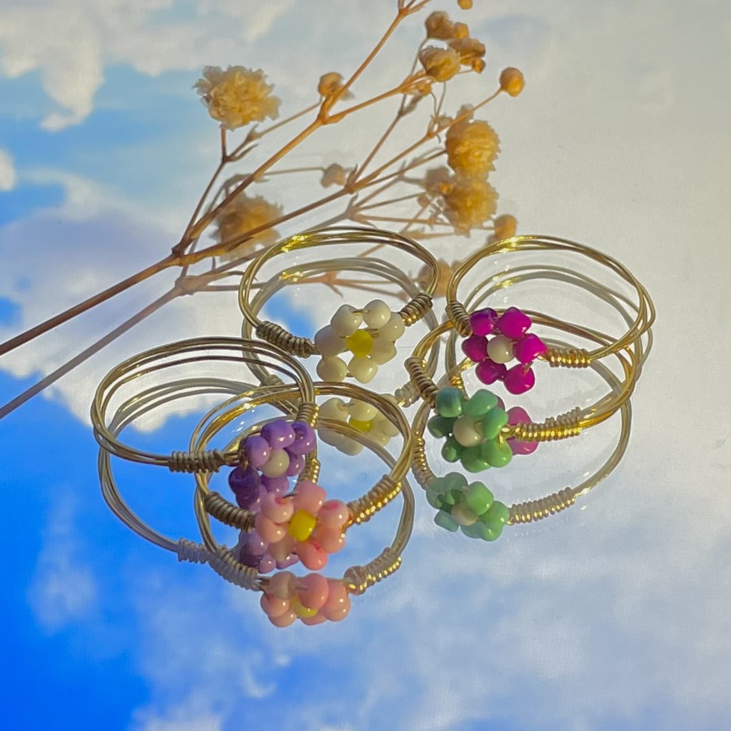 cute flower ring cute beads ring biral korean beads ring viral tiktok ...
