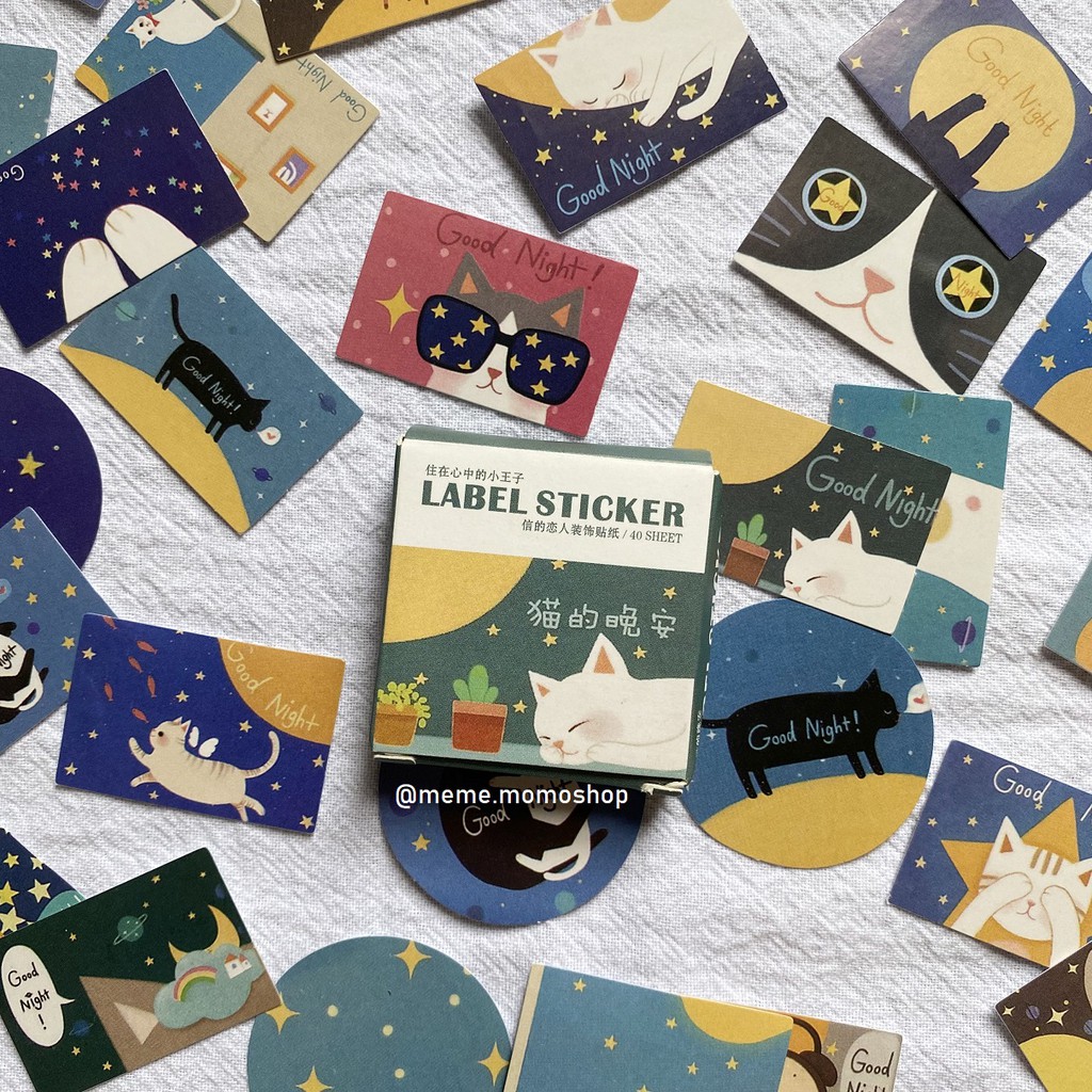 MEME MOMO 40pcs Good Night Cats Sticker Cute Cat Sticker for Journal ...