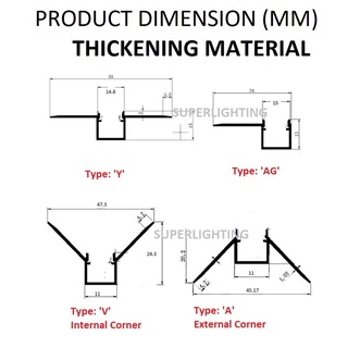 LED recessed led aluminum profile trim strip profile inner outer corner ...