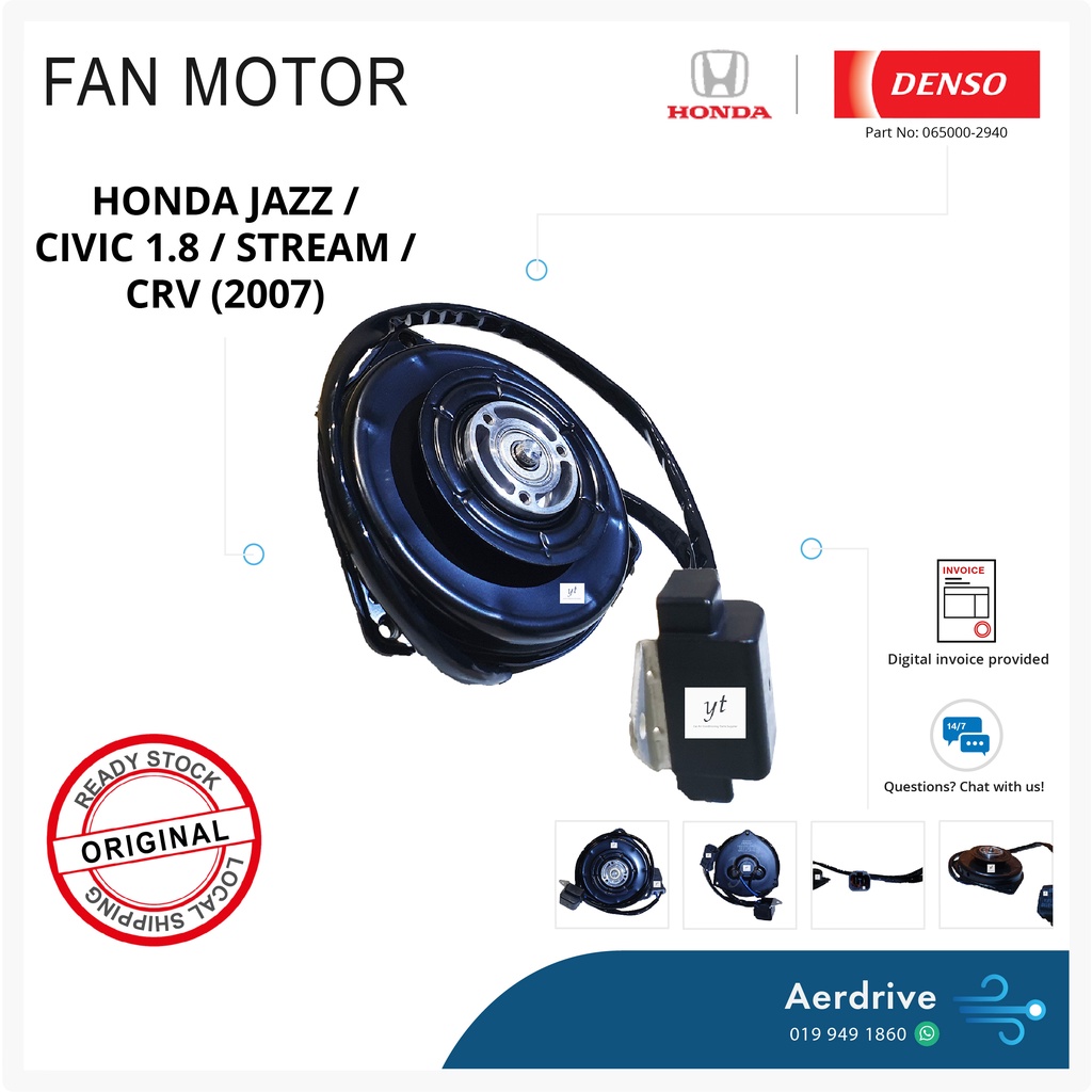 ORIGINAL DENSO Honda Jazz/ Civic 1.8/ Stream/ CRV (2007) Car A/C Radiator Fan Motor 2940 ...