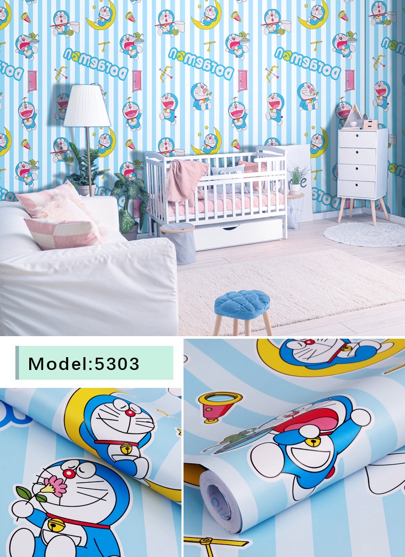 10M Blue Doraemon Wallpaper For Kids Room Cartoon Waterproof Wall ...