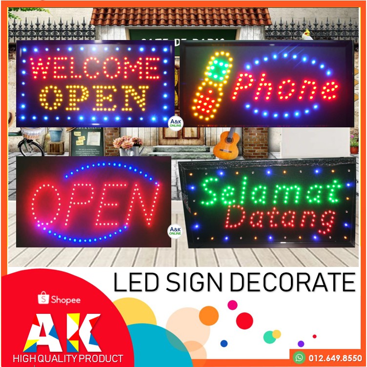 Led Sign - Welcome Open / Selamat Datang /Phone / Open sign board With ...