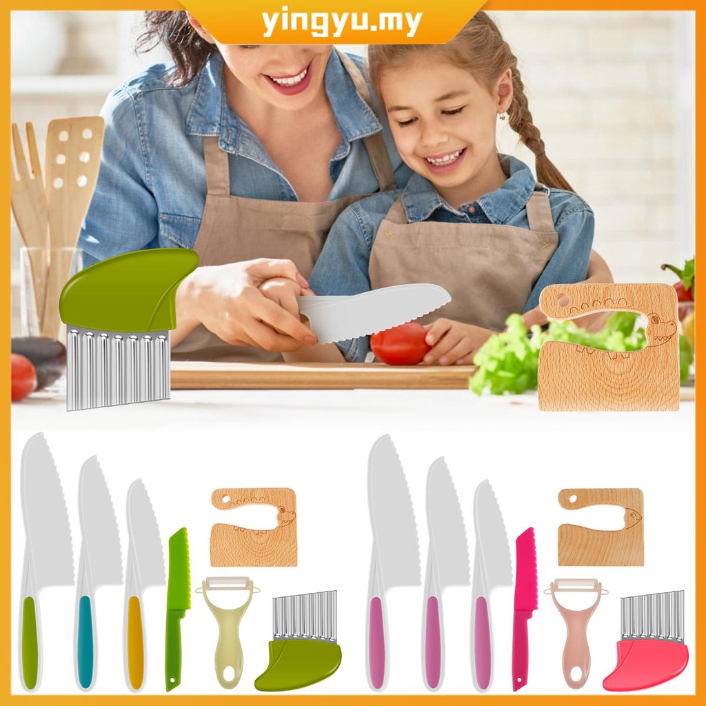 Kids Cooking Cutter Safe Toddler Kitchen Cutter Set with Wooden Cutter ...