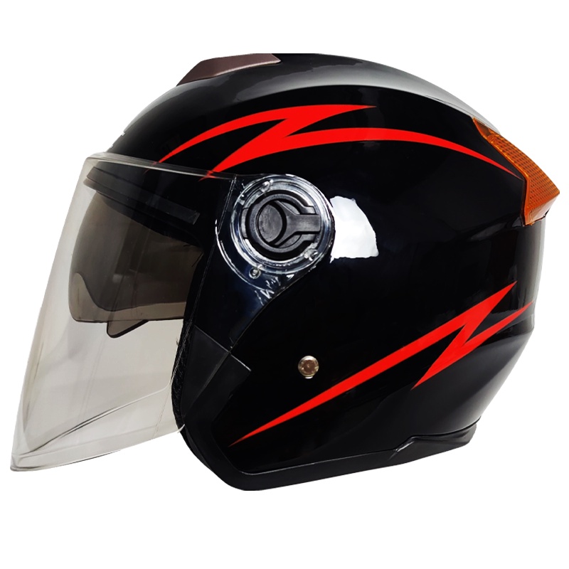 Half Helmet Motorcycle Helmet with Double Lens Motor Helmet Topi ...
