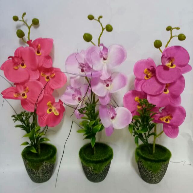 1 Set Mini Bunga Orkid Tiruan Hiasan + Pasu / Mini Orchid Flower ...