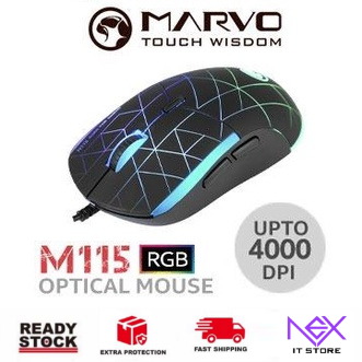 MARVO M115 4000 DPI GAMING MOUSE WITH 7 COLOR BACKLIGHTS 6 PROGRAMMABLE ...