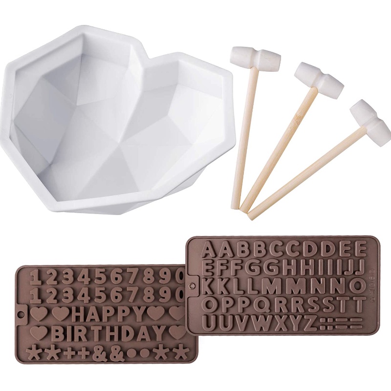Chocolate Heart Mold Big Smash Heart Chocolate Silicone Mold with 2 alphanumeric candy molds and ...