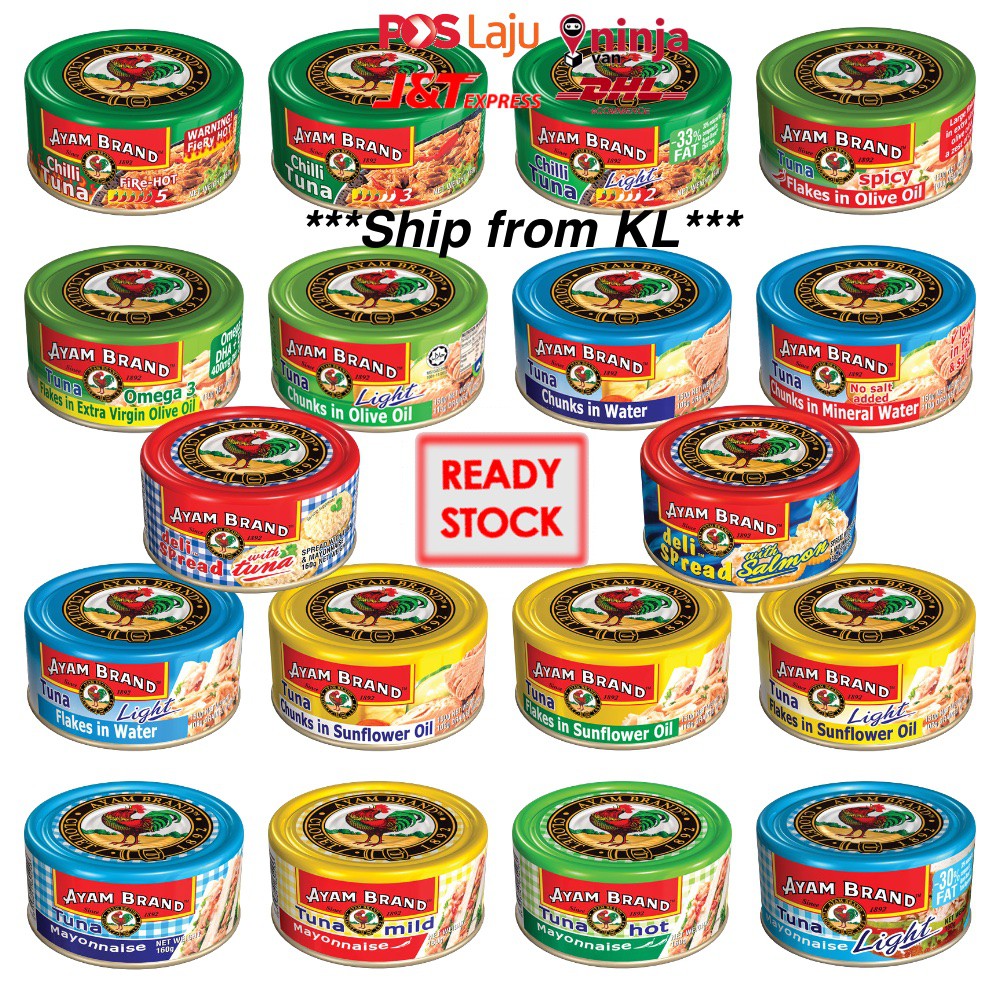 Ayam Brand Tuna Chilli Flakes Chunks Sunflower Virgin Olive Mineral Water Mayonnaise 150g 160g ...