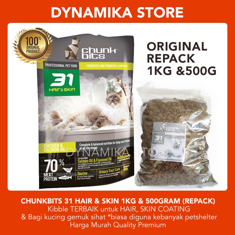 Chunk Bits Cat Food Hair & Skin 31 For Kitten to Adult Cat Repack 1kg ...