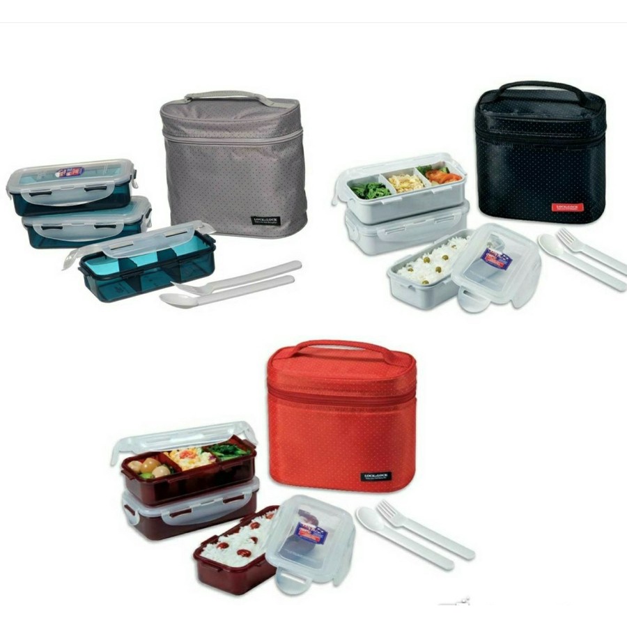 Lock n Lock Lock & Lock Lunch Box 3P Set with Fork Spoon and Bag Lunch ...